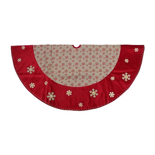 Northlight Burlap Glitte Snowflake Rustic Christmas Tree Skirt with Velvet Textured Trim - Beige