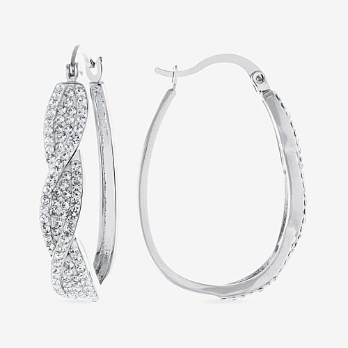 Click here for Sparkle Allure Womens Blue Crystal 35mm Oval Hoop... prices