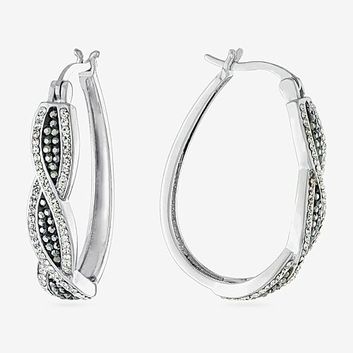 Click here for Sparkle Allure Womens Blue Crystal 35mm Oval Hoop... prices