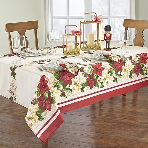 Click here for Elrene Red and White Poinsettias Tablecloth - 60 x... prices