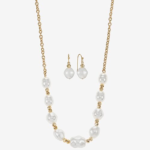 Click here for Liz Claiborne Gold Tone Frontal Necklace & Drop Ea... prices