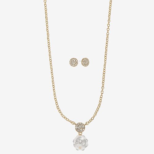 Click here for Liz Claiborne Gold Tone Pendant Necklace & Stud Ea... prices