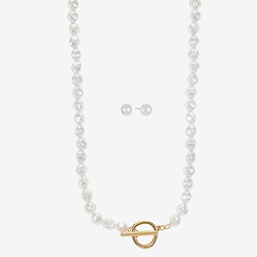 Click here for Liz Claiborne Gold Tone Toggle Collar Necklace & S... prices