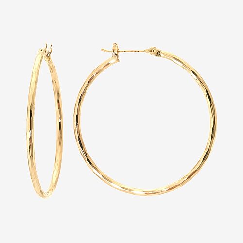Click here for 40mm Gold Over Brass Diamond Cut Hoop Earrings prices