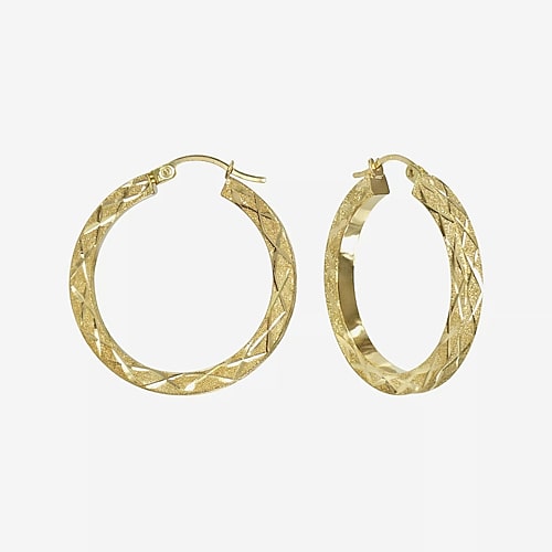 Click here for 14K Yellow Gold Laser-Cut Square Tube Hoop Earring... prices