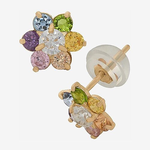 Click here for Multi Color Cubic Zirconia 14K Gold 7.5mm Flower S... prices
