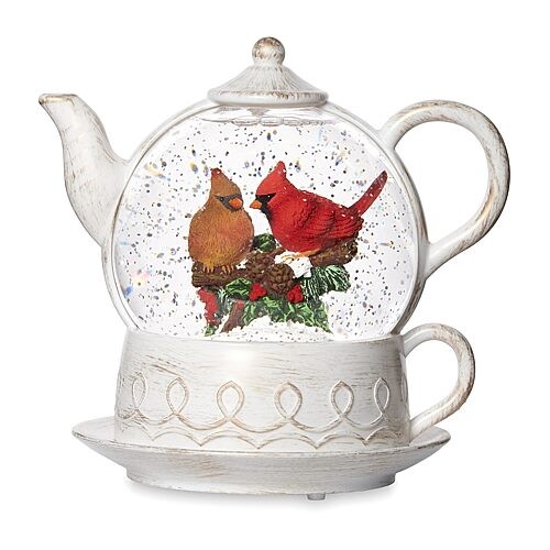 Roman 8 Led Swirl Teapot Christmas Tabletop Decor  One Size  White
