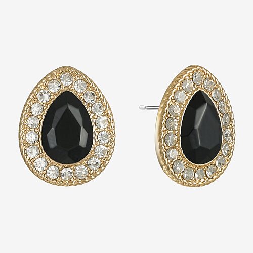 Click here for Monet Jewelry Gold Tone Halo Black Glass 17mm Stud... prices