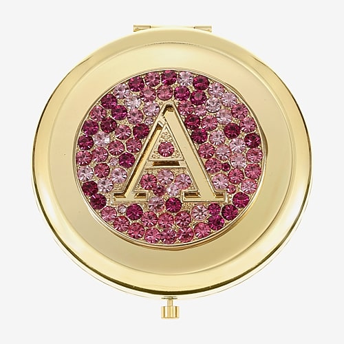 Monet Jewelry Initial Gold Tone Round Compact Mirror  One Size  Pink