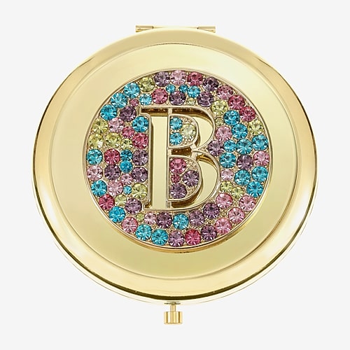 Monet Jewelry Initial Gold Tone Round Compact Mirror  One Size  Yellow