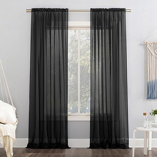 Click here for Sheer Voile Rod Pocket Curtain Panel - Black prices