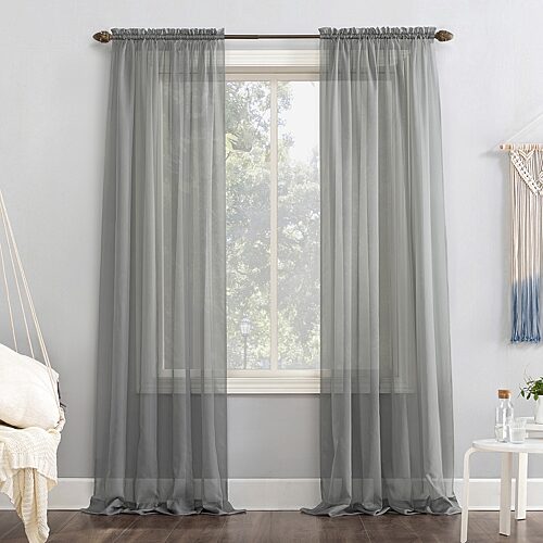 Click here for Sheer Voile Rod Pocket Curtain Panel - Charcoal prices