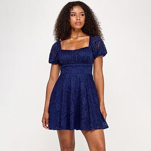 Click here for City Studios Juniors Lace Fit & Flare Dress - Navy prices