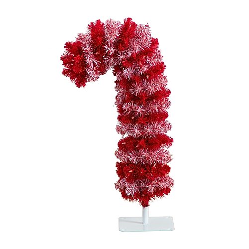 Nearly Natural Pre-Lit Artificial Candy Cane 100 Micro Led Lights 2 1/2 Foot Pre-Lit Fir Christmas Tree  One Size  Red