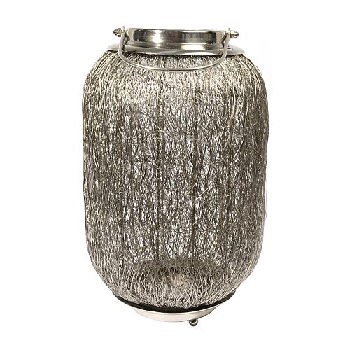 27.25 Beach Day Contemporary Chic Extra Large Wire Woven Hurricane Pillar Candle Holder  One Size  Silver