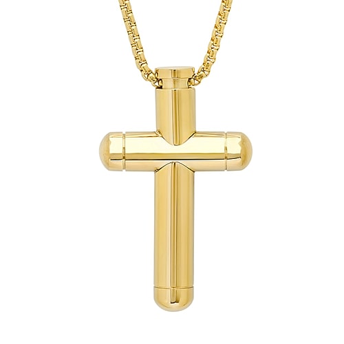 Click here for Mens 18K Gold Stainless Steel Cross 24 Inch Pendan... prices