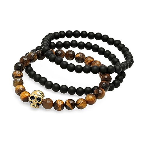 Click here for Mens Multi Color Tigers Eye 18K Gold Stainless Ste... prices