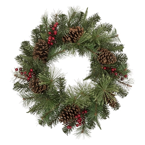 Click here for Northlight Pine And Berries Pre-Lit Wreath  One Si... prices