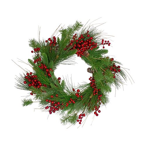 Click here for Northlight 24in Pine And Berry Unlit Wreath  One S... prices
