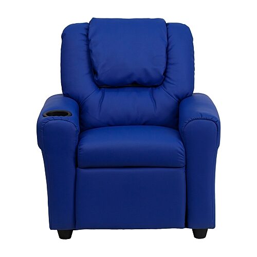 Click here for Contemporary Blue Vinyl Kids Recliner with Cup Hol... prices