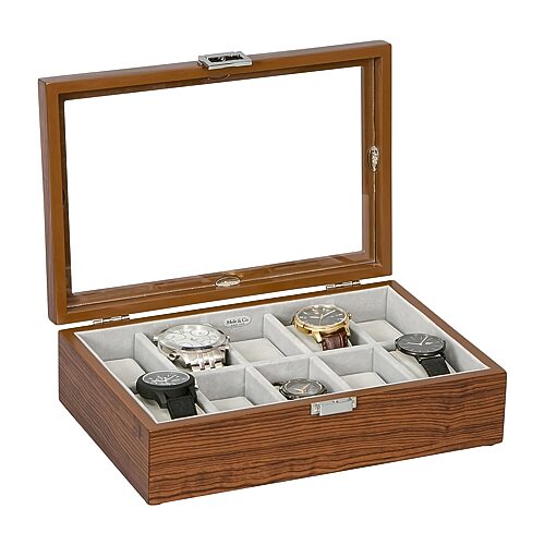 Click here for Mele Co. Jayson Glass Top Wooden Watch Box in Maho... prices