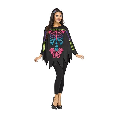 Womens Skeleton Poncho Skeleton Costume  Medium  Black