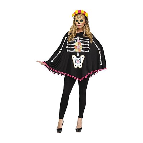 Click here for Womens Day Of Dead Poncho Costume  Medium  Pink prices