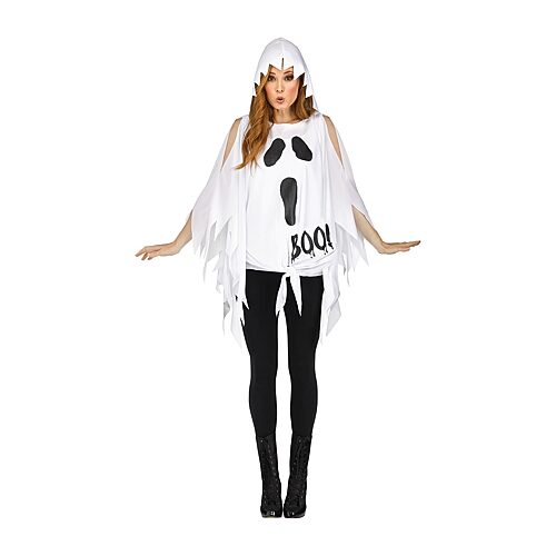 Click here for Womens Ghost Print Poncho Costume  Medium  White prices