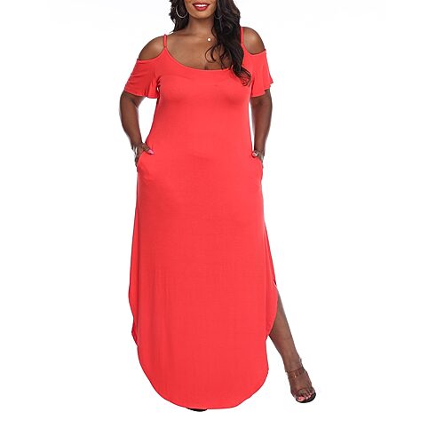 Click here for Plus Size White Mark Cold Shoulder Scoop Neck Maxi... prices