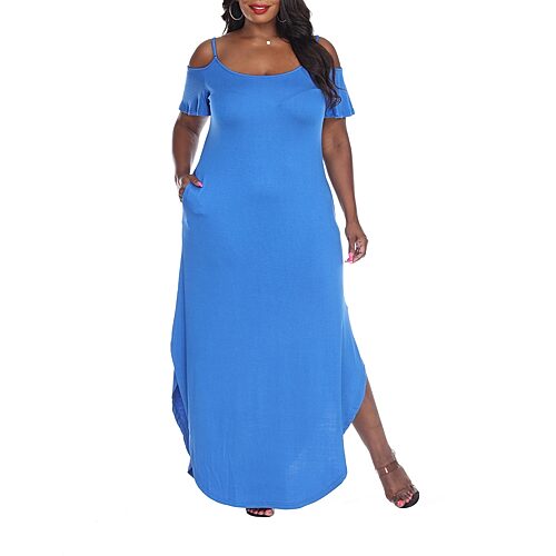 Plus Size White Mark Cold Shoulder Scoop Neck Maxi Dress