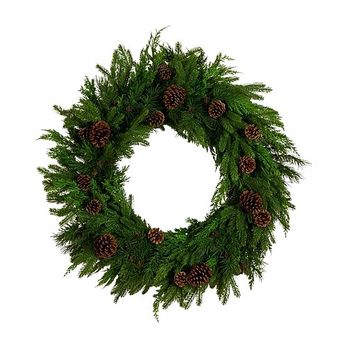 Click here for Nearly Natural 30in Mixed Pine Wreath With Pinecon... prices