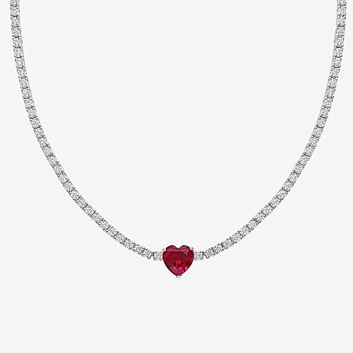 Click here for Womens Red Ruby Sterling Silver 15 Inch Tennis Nec... prices