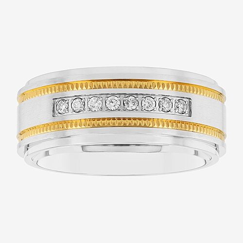Click here for Mens Two-Tone Stainless Steel 1/7 CT.T.W. Natural... prices