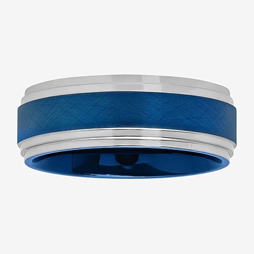 Click here for Mens 8MM Tungsten with Blue IP Wedding Band  8 prices