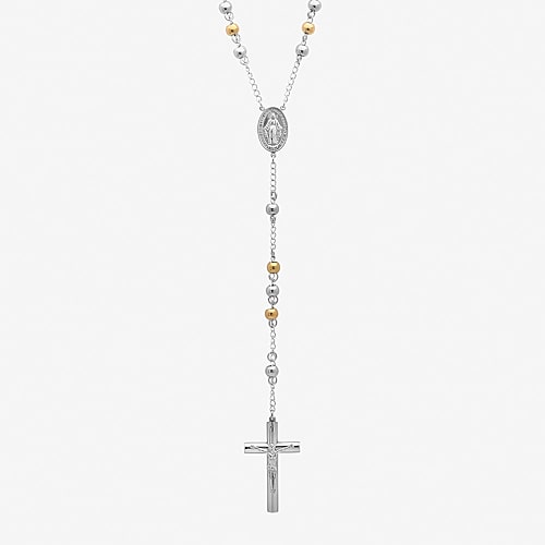 Click here for Two-Tone Stainless Steel Cross Rosary Necklace  On... prices