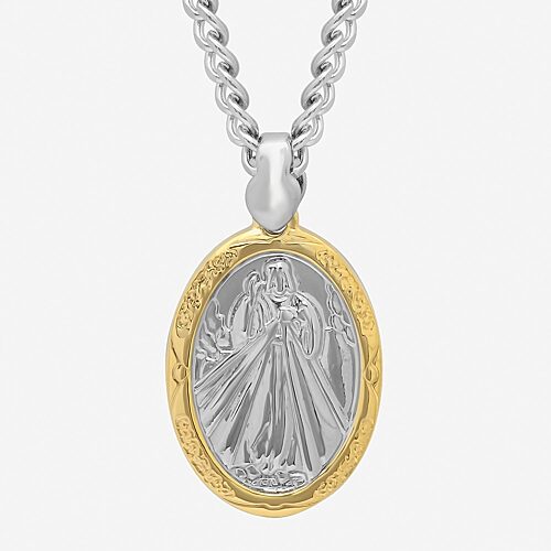 Click here for Mens Stainless Steel Divine Mercy Medallion Oval P... prices