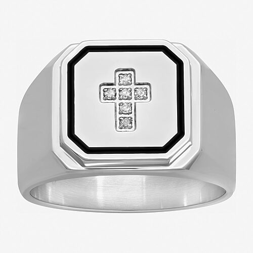 Click here for Mens Diamond Accent Stainless Steel Cross Ring  12... prices