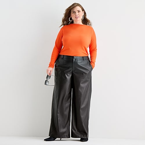 Ashley Graham Womens Plus Straight Faux Leather Trouser  20w  Black