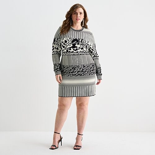 Click here for Ashley Graham Womens Plus Crew Neck Long Sleeve Fi... prices