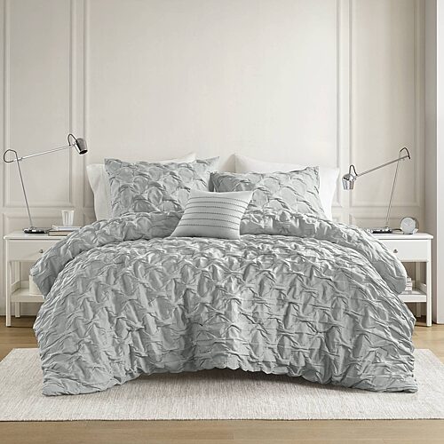 510 Design Bailey Diamond Pintuck Comforter Set with Decorative Pillow  One Size  Gray