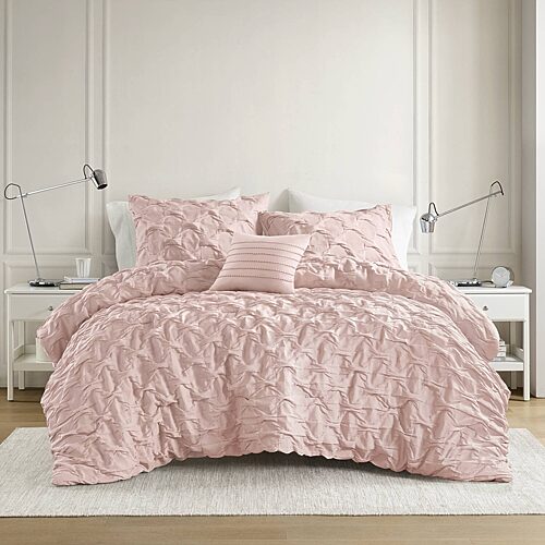 510 Design Bailey Diamond Pintuck Comforter Set with Decorative Pillow  One Size  Pink