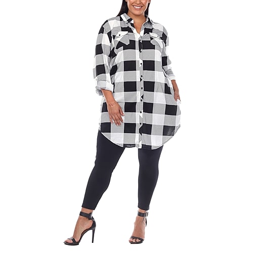 Click here for Plus Size White Mark Long Sleeve Roll Cuff Plaid S... prices