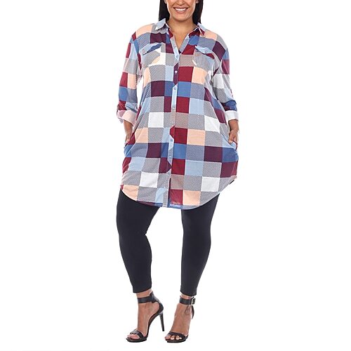 Click here for White Mark Plus Size Plaid Tunic Shirt - Blue and... prices