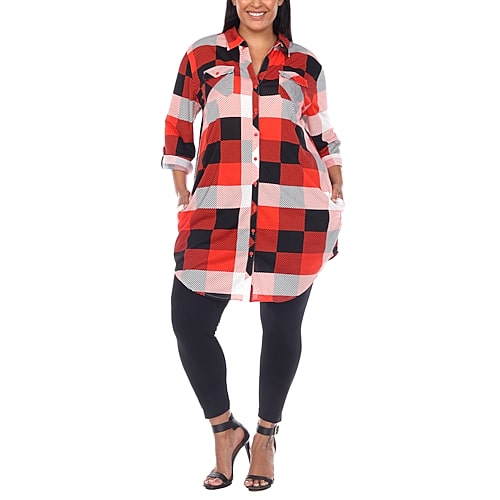 Click here for White Mark Plus Size Plaid Tunic Shirt - Red and B... prices