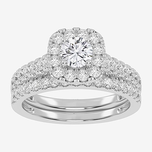 Click here for 1 CT.T.W. Natural Diamond Cushion Halo Bridal Set... prices