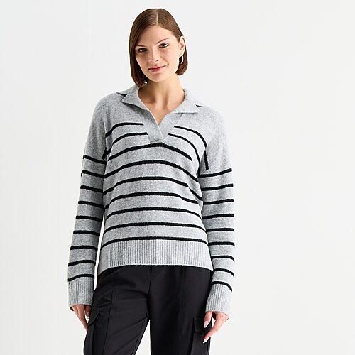 Click here for Stylus Womens Johnny Collar Long Sleeve Striped Pu... prices