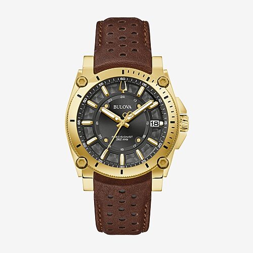 Bulova Luxury Icon Mens Brown Leather Strap Watch 97b216  One Size
