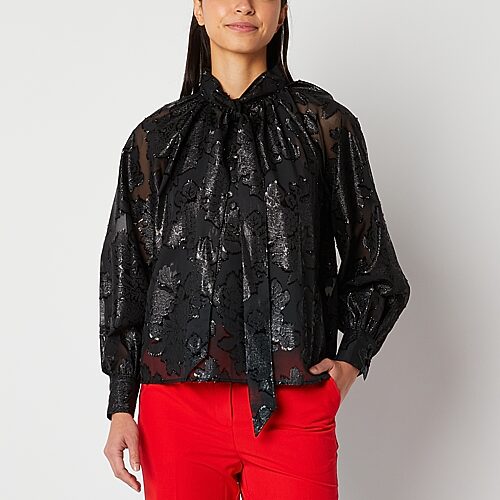 Click here for Worthington Womens Mock Neck Long Sleeve Blouse  X... prices