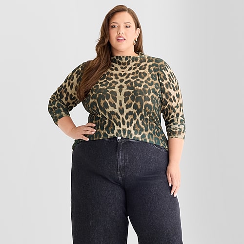 Click here for Ashley Graham Mesh Print Womens Plus Mock Neck Lon... prices