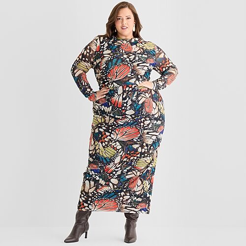 Click here for Ashley Graham Mesh Womens Plus Long Sleeve Butterf... prices